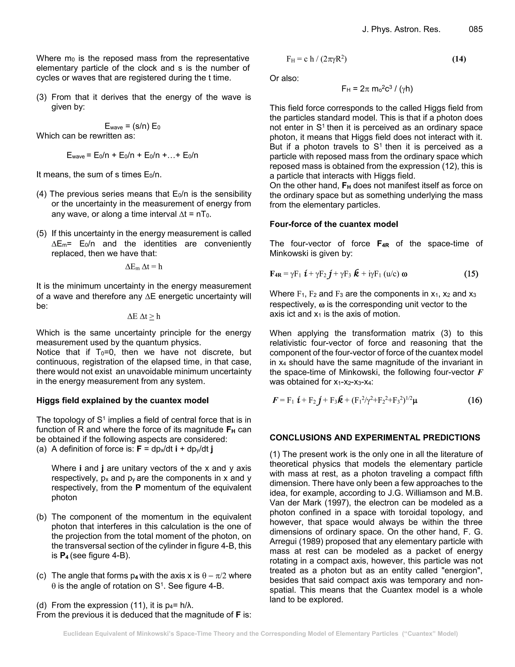 Euclidean Equivalent of Minkowski’s Space-Time Theory and the Corresponding Model of Elementary ...