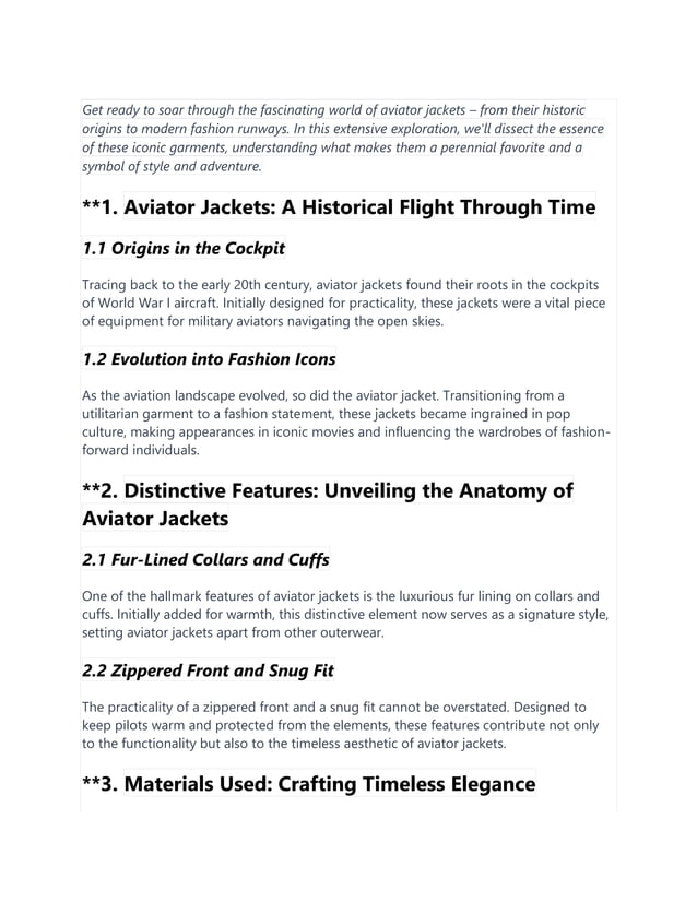 Aviator Jackets: Defying Time with Style | PDF