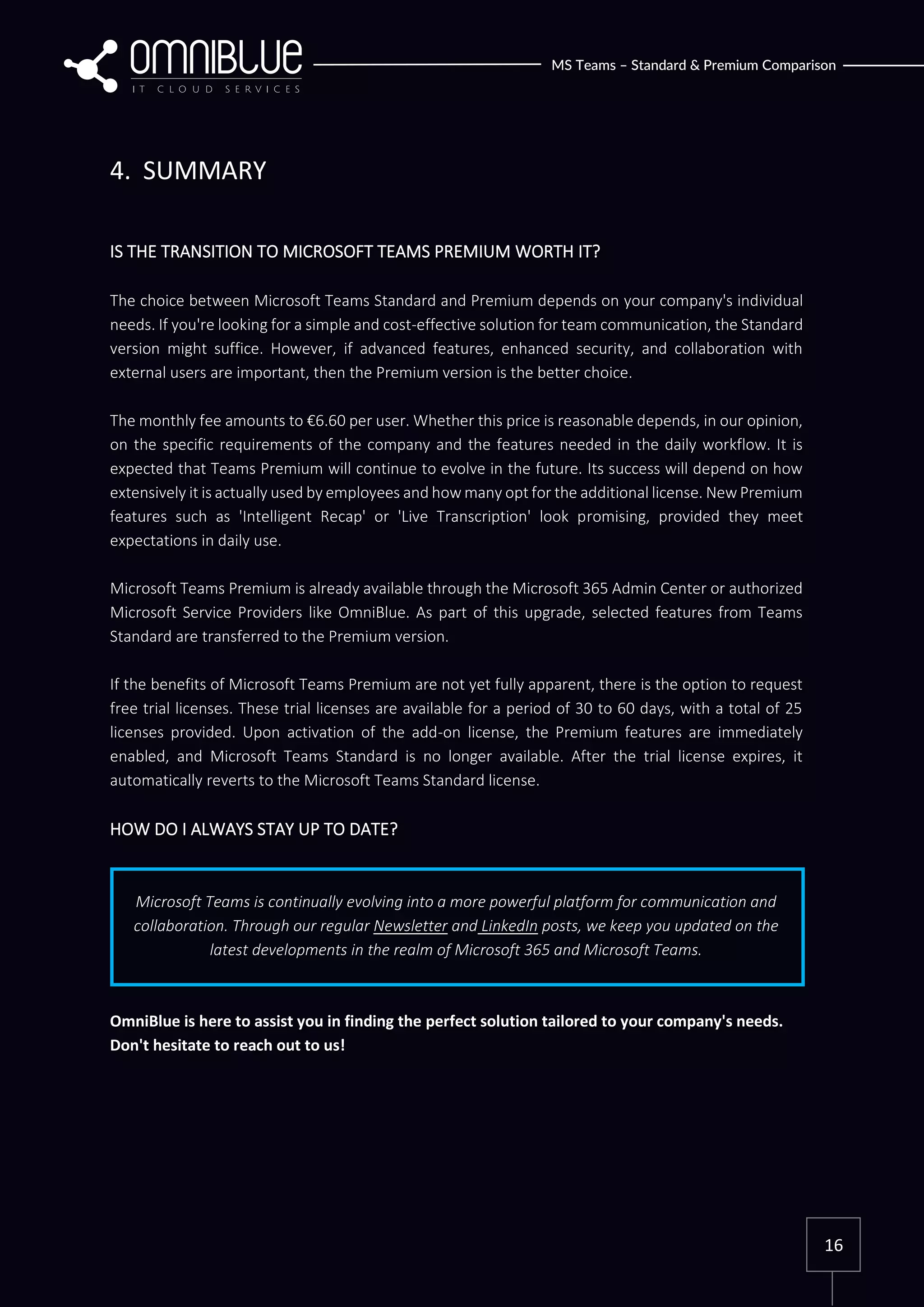 MS Teams Standard vs MS Teams Premium - Comparison Guide | PDF