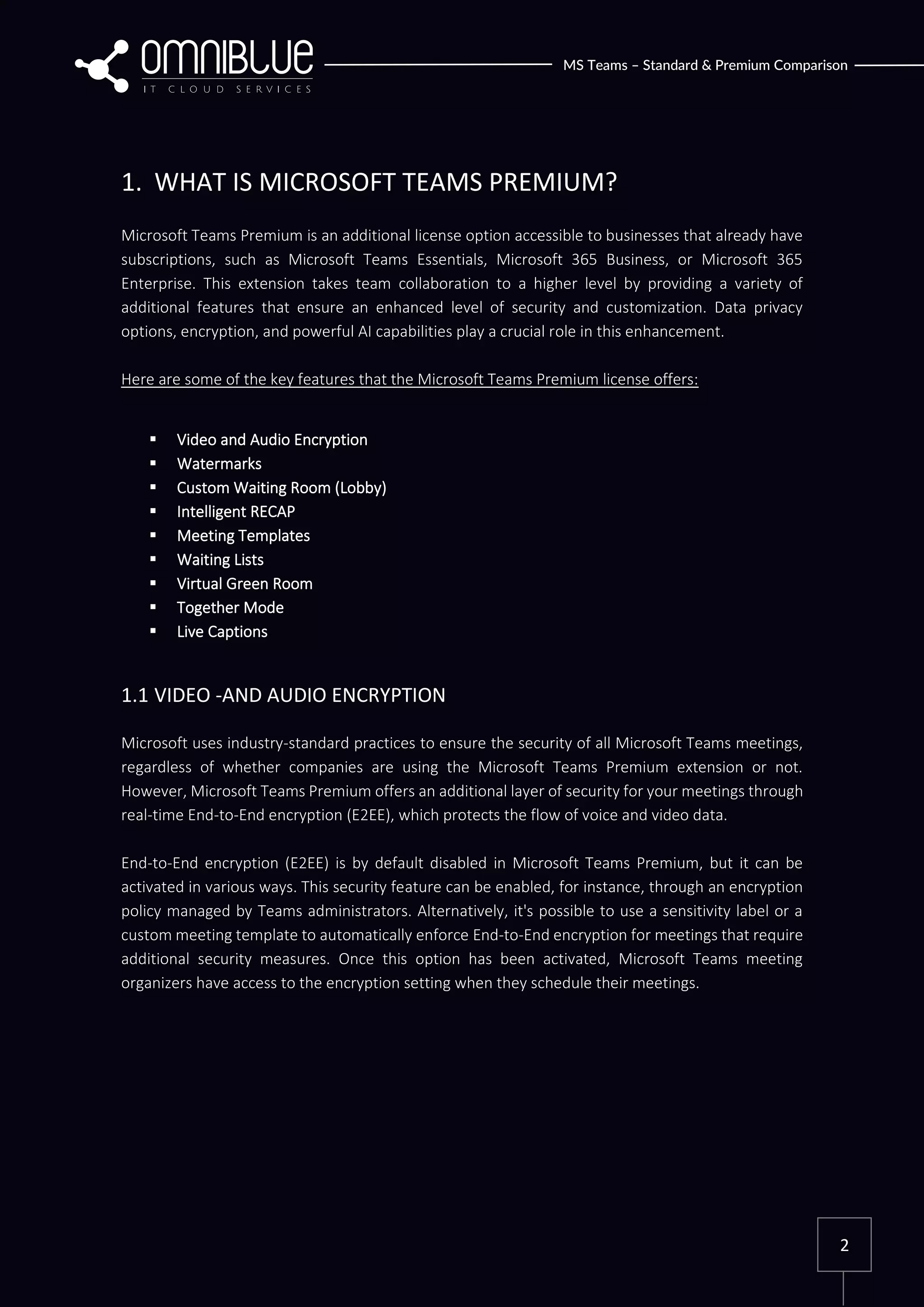 MS Teams Standard vs MS Teams Premium - Comparison Guide | PDF