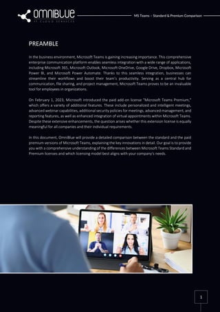 MS Teams Standard vs MS Teams Premium - Comparison Guide | PDF