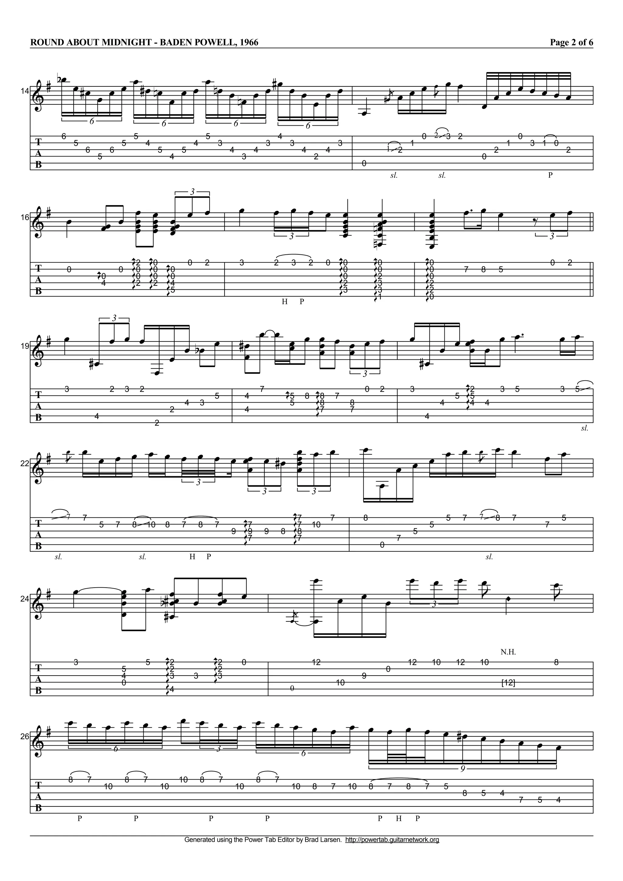 Tablatura - Round About Midnight - Baden Powell | PDF