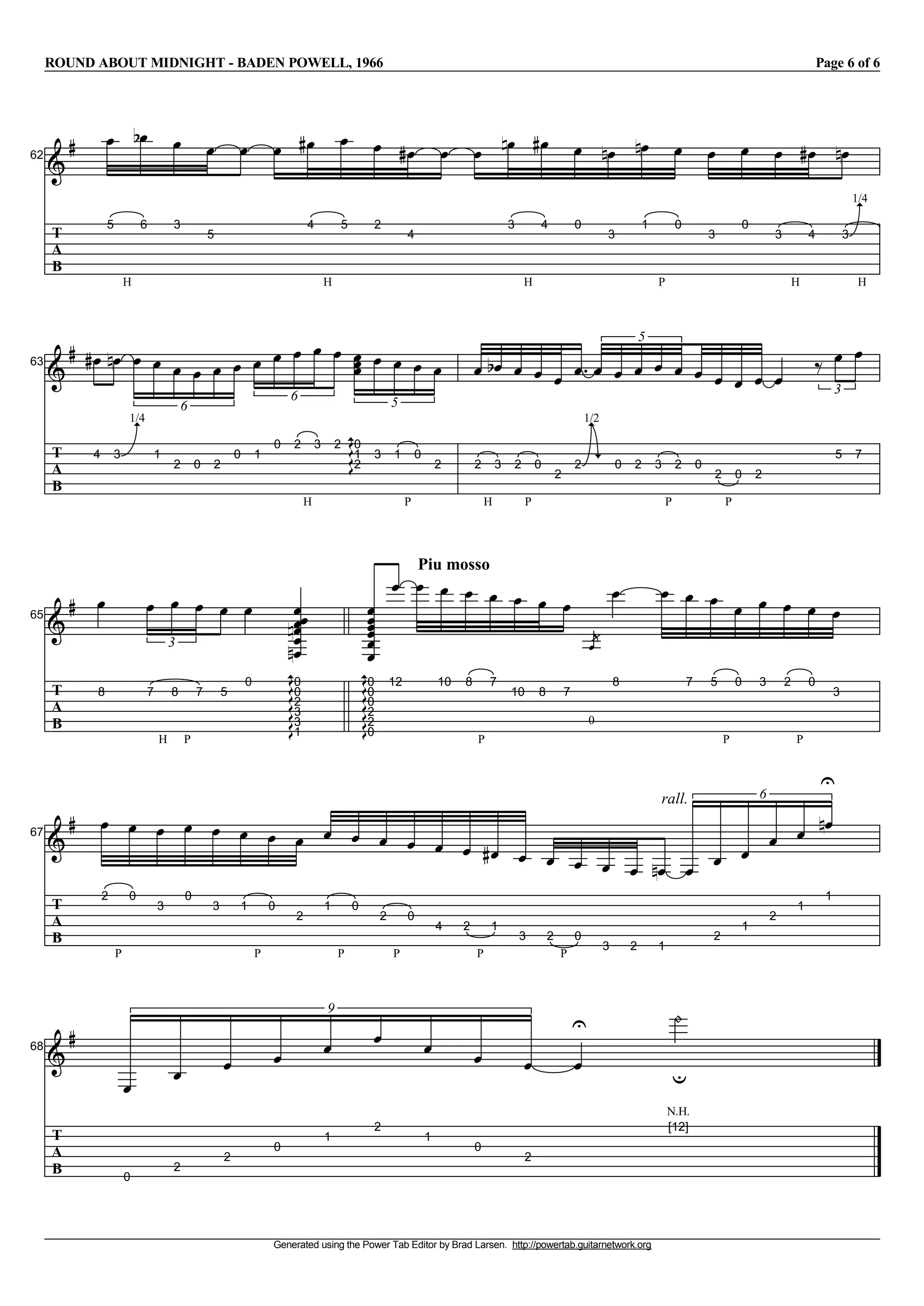 Tablatura - Round About Midnight - Baden Powell | PDF