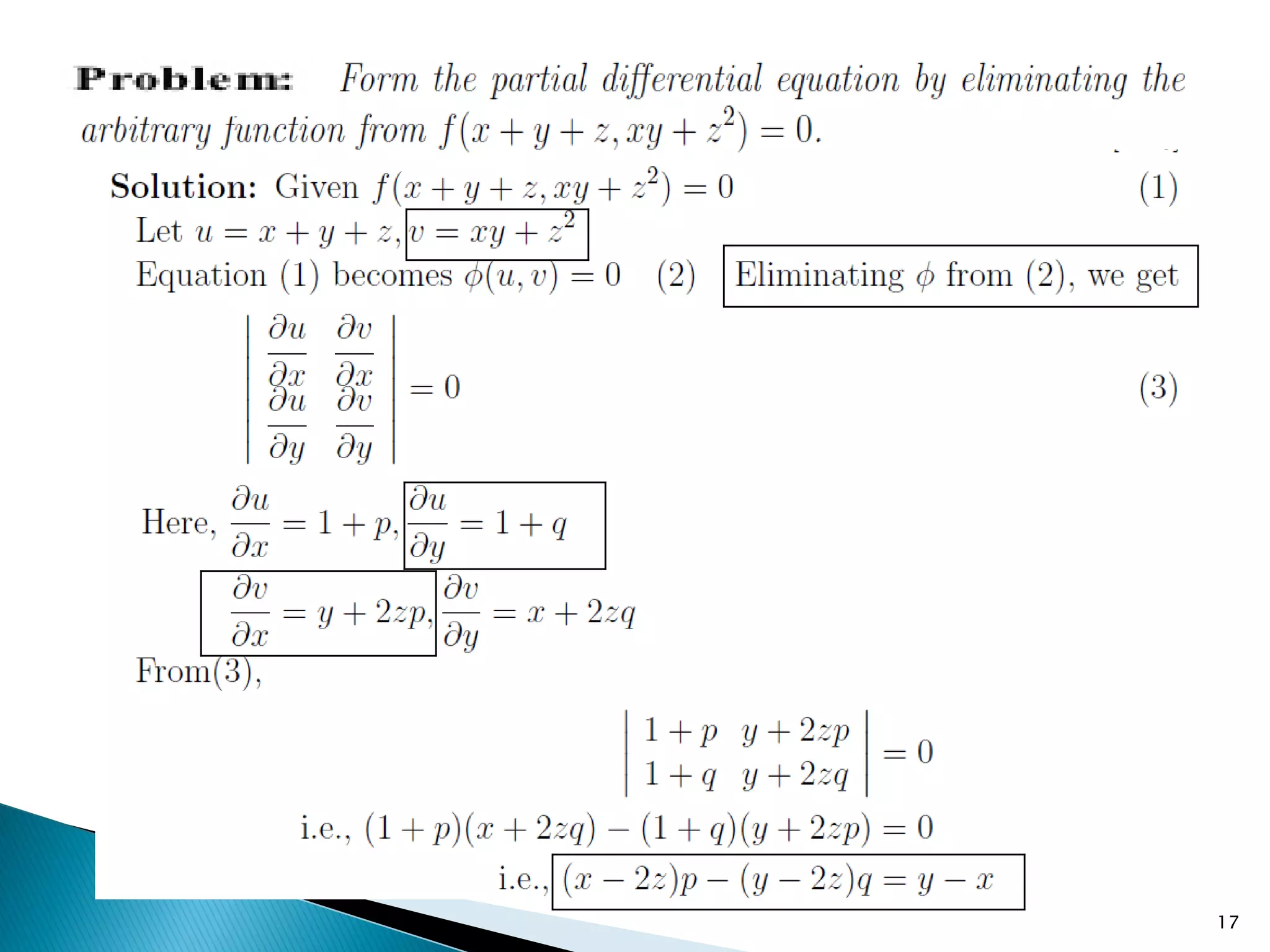 Formation of partial differential equations by eliminating arbitrary functions | PDF