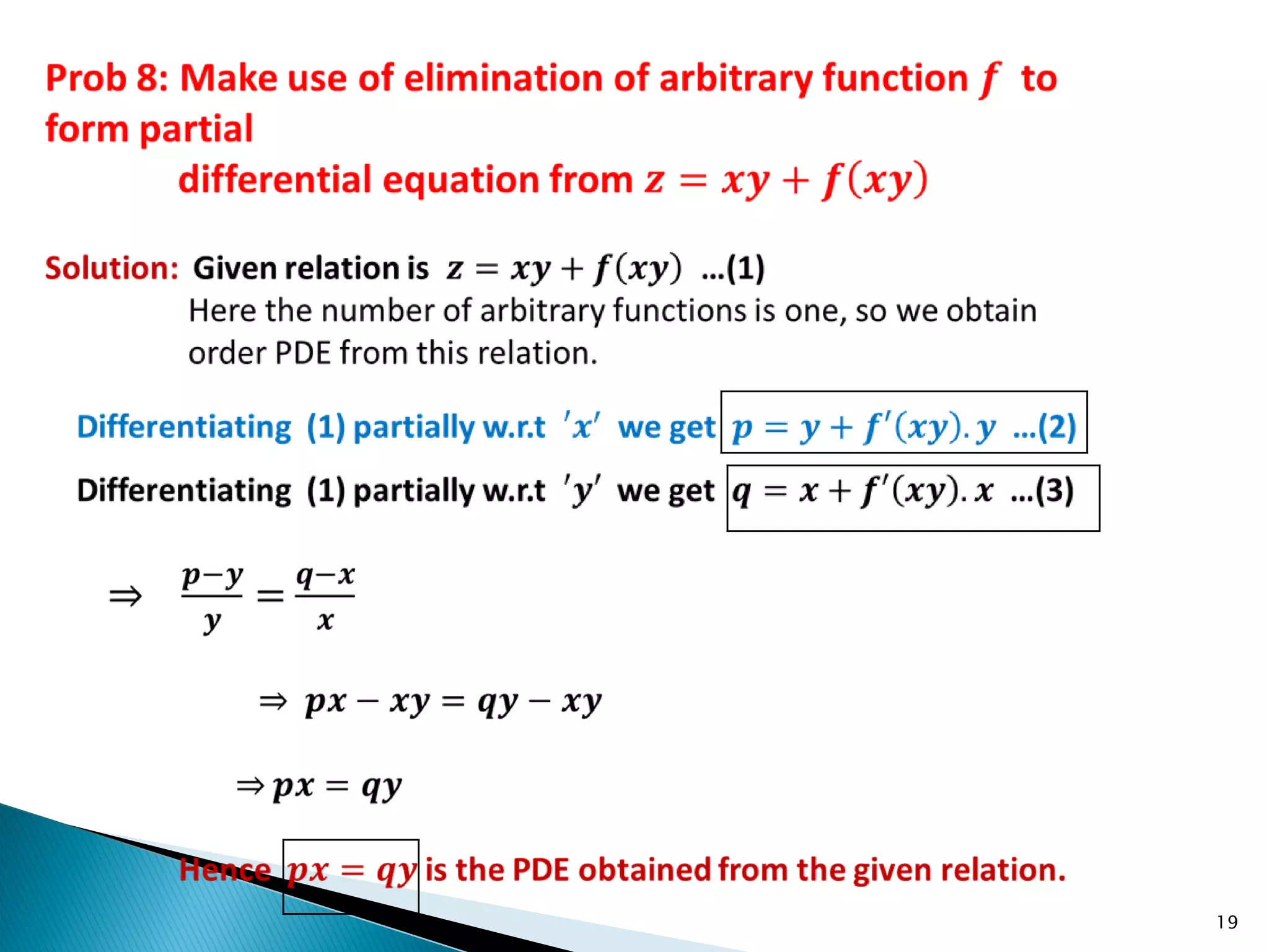 Formation of partial differential equations by eliminating arbitrary functions | PDF