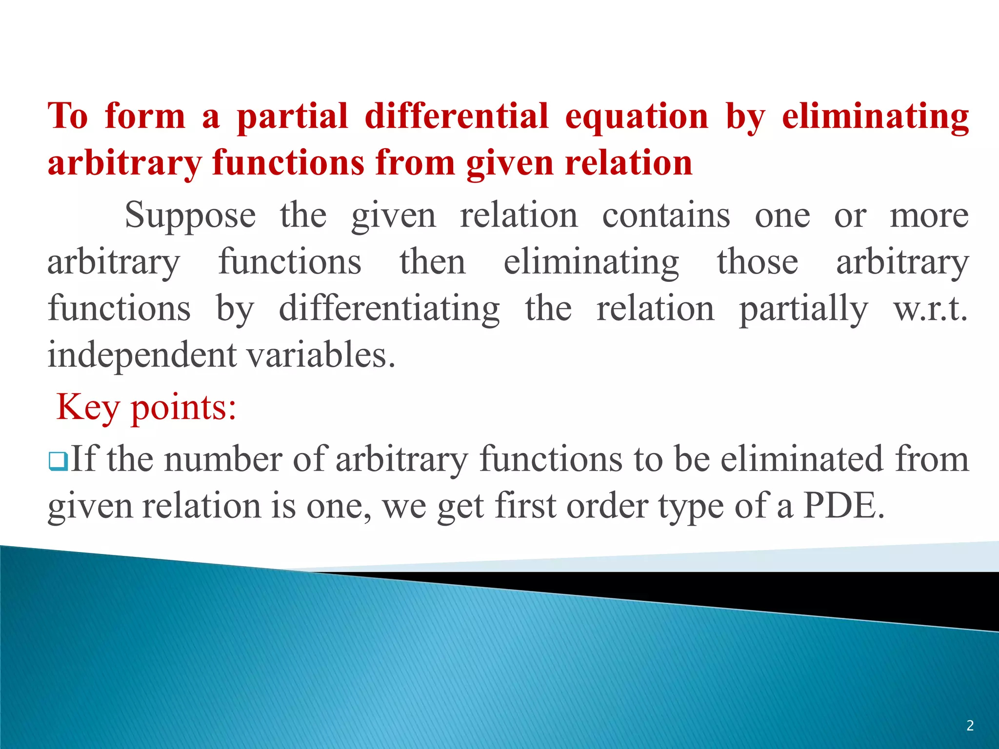Formation of partial differential equations by eliminating arbitrary ...