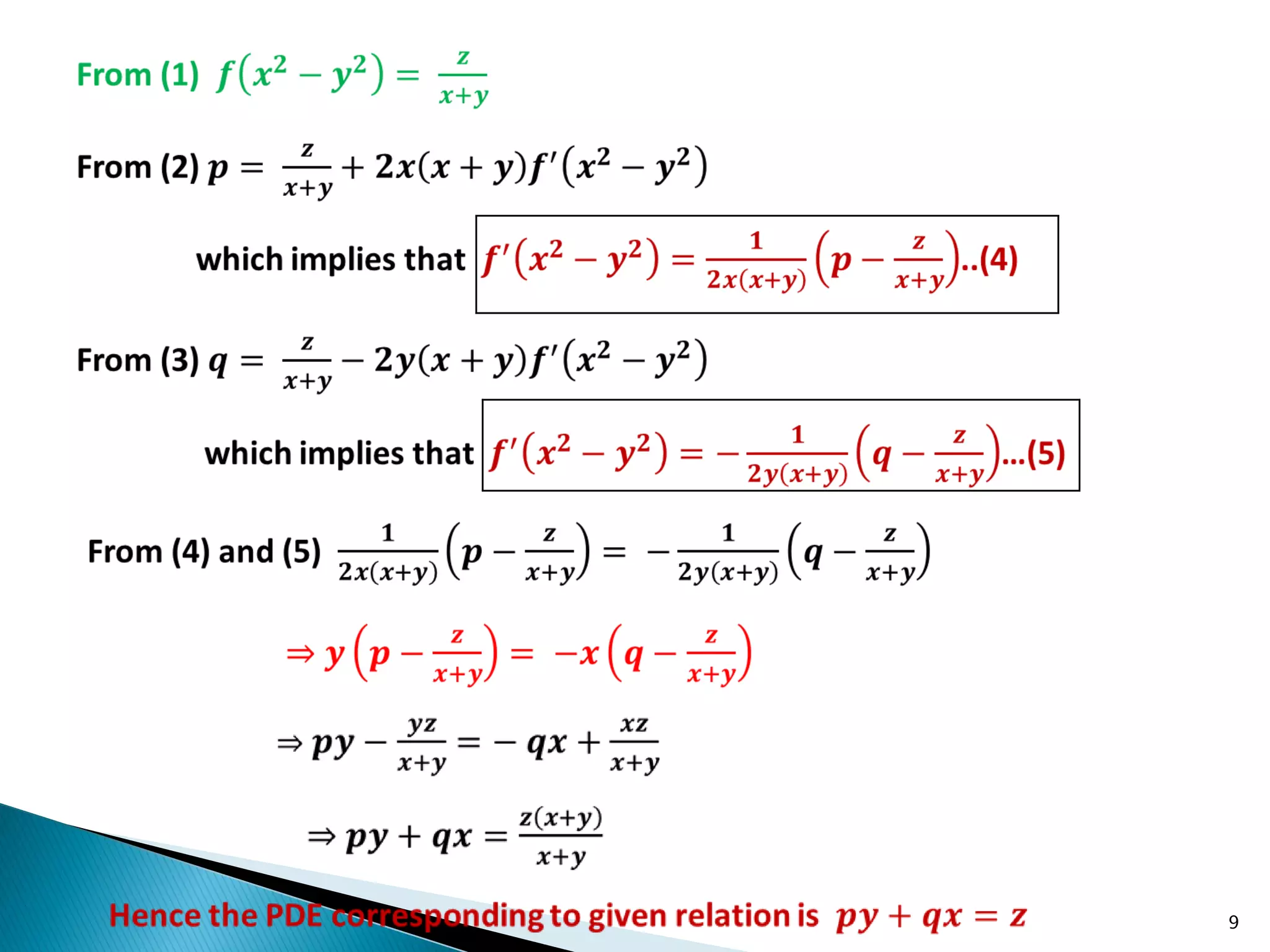 Formation of partial differential equations by eliminating arbitrary functions | PDF