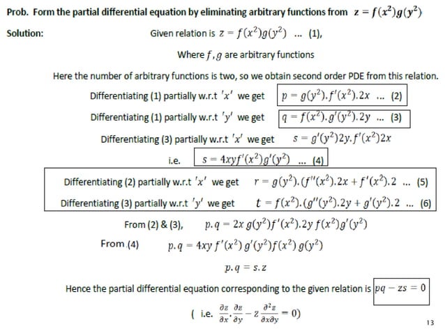 Formation of partial differential equations by eliminating arbitrary ...