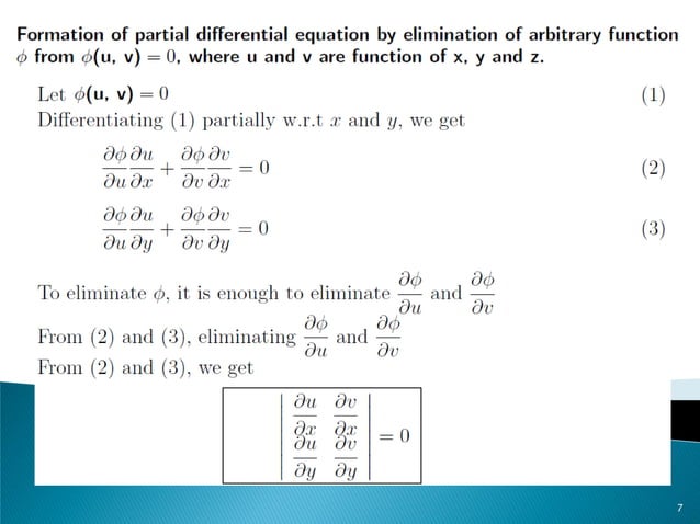 Formation of partial differential equations by eliminating arbitrary ...