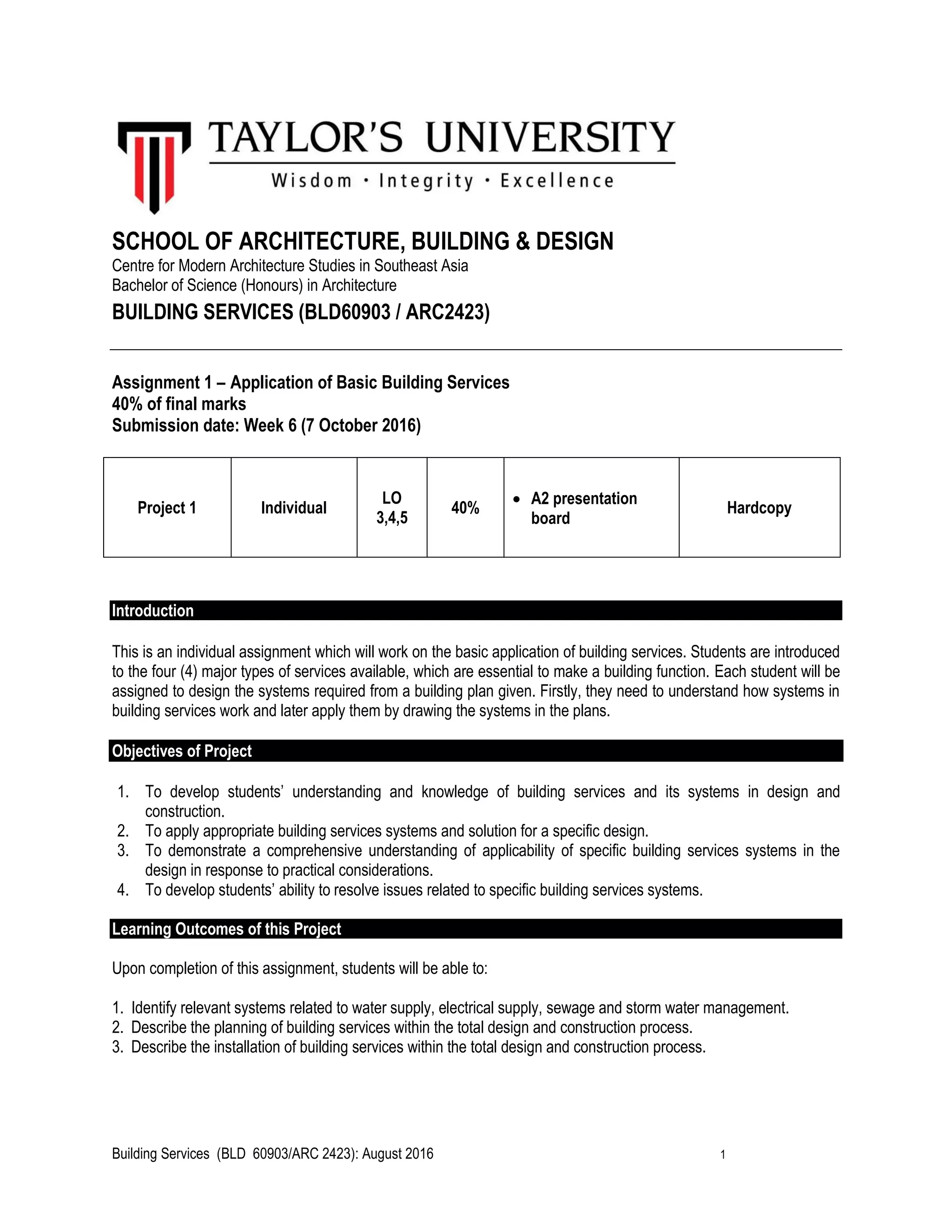 SEM 4 : PROJECT 1 BRIEF BUILDING SERVICES | PDF