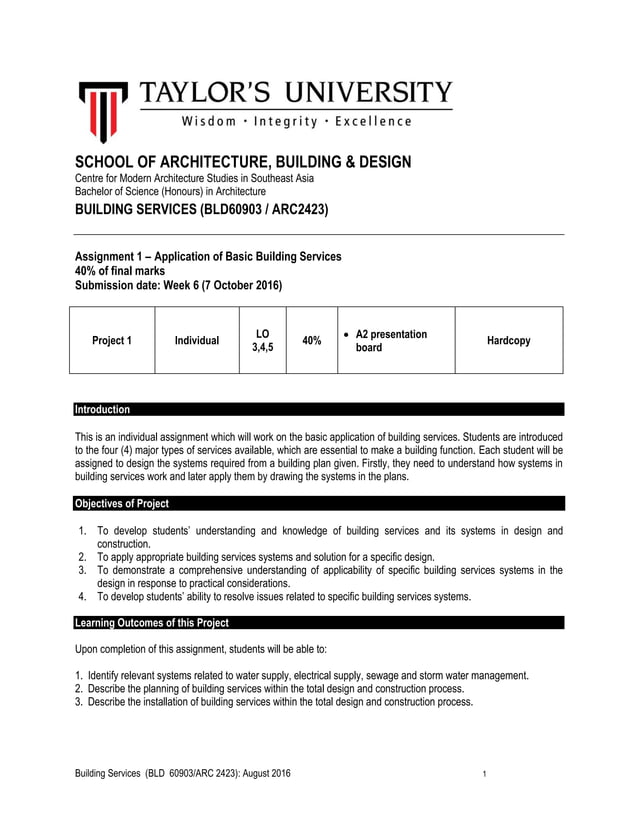 SEM 4 : PROJECT 1 BRIEF BUILDING SERVICES | PDF