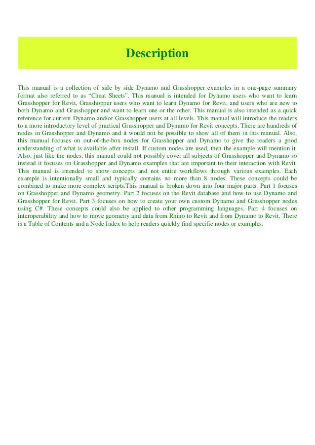 Pdf read free dynamo and grasshopper for revit cheat sheet reference ...