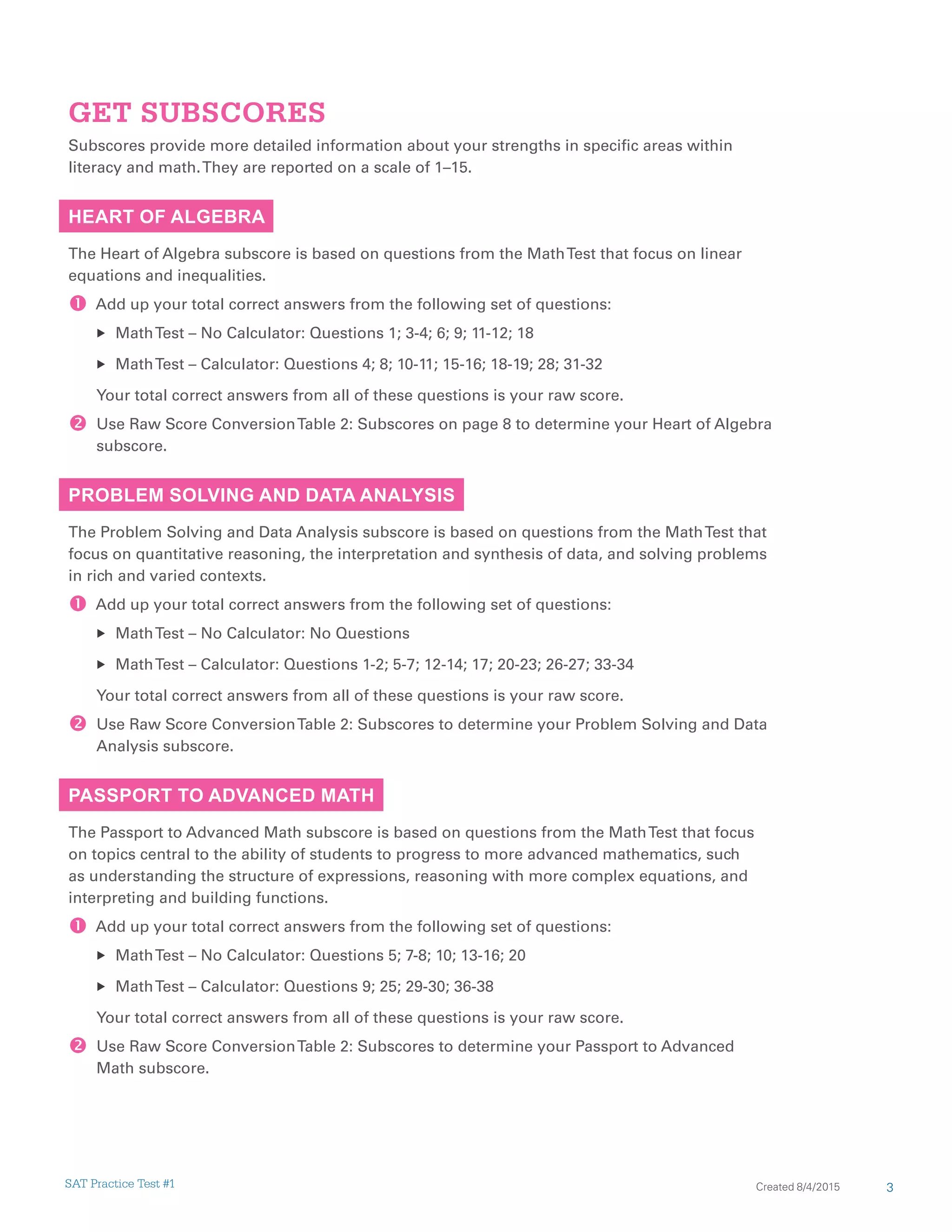 Scoring Sat Practice Test (1) | PDF