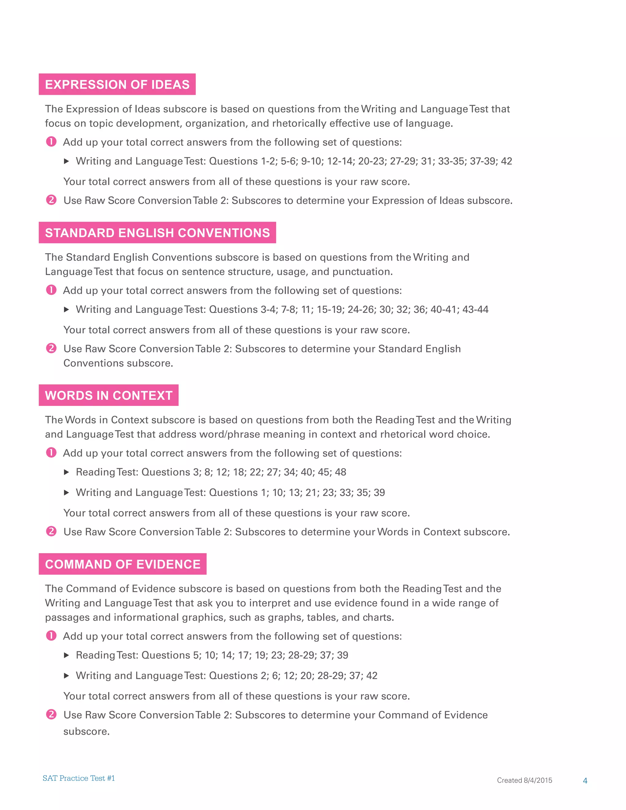 Scoring Sat Practice Test (1) | PDF