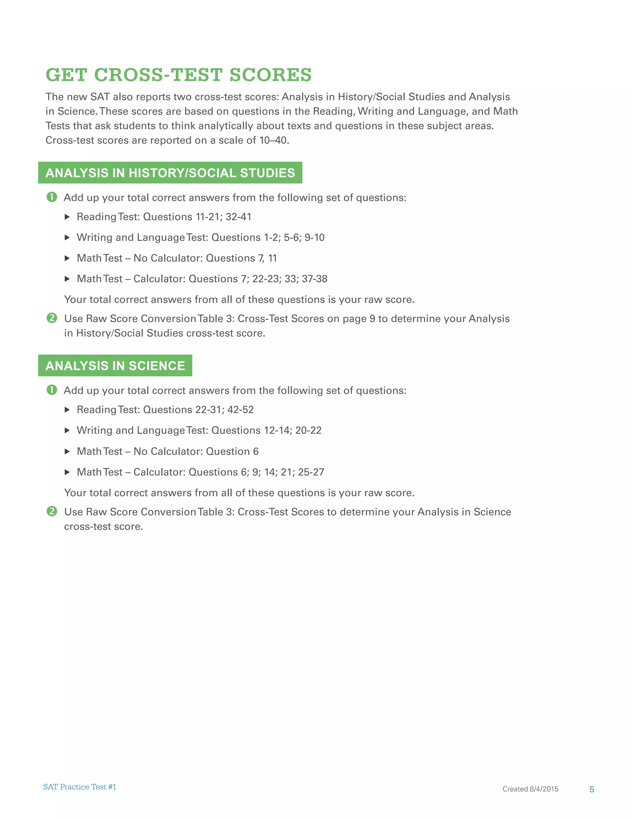 Scoring Sat Practice Test (1) | PDF