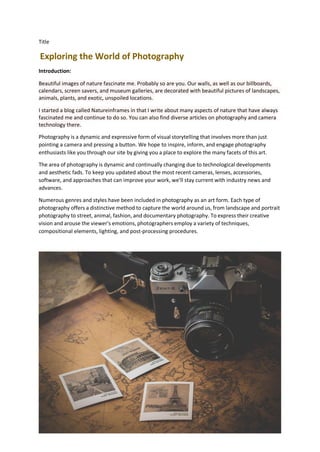 Exploring the World of Photography by NatureinFrames | PDF