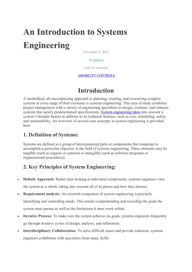 An Introduction to Systems Engineering | Dorleco | PDF