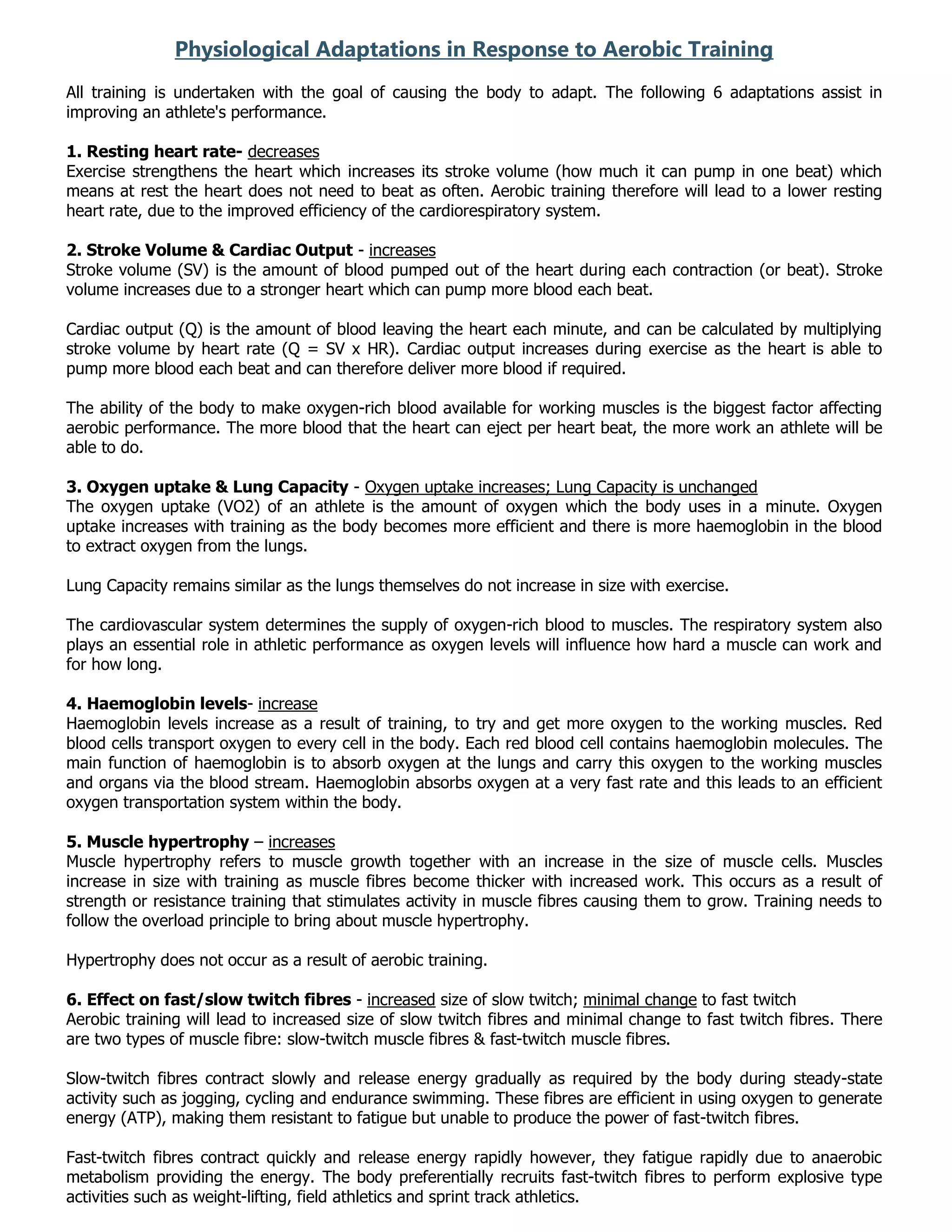 Pdhpe prereading physiological adaptations | PDF