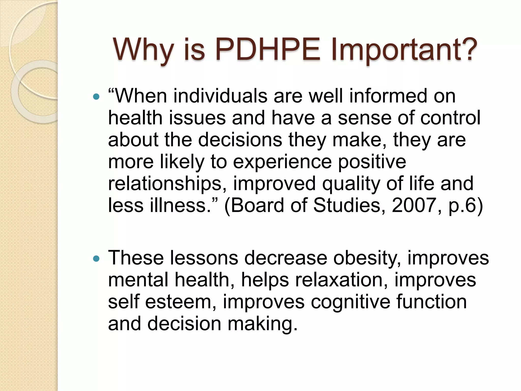 Pdhpe rationale for stage 5 | PPT