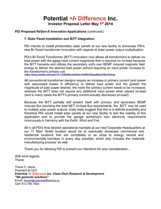 Potential Difference Inc. Investor Proposal | PDF
