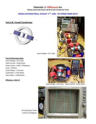 PDi Multiple Bi-Toroid Transformer (Bi-TT) Testing for MAGNA ...