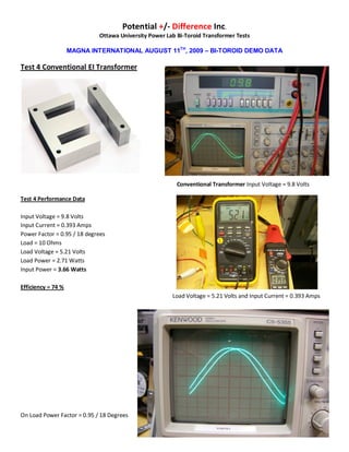 PDi Multiple Bi-Toroid Transformer (Bi-TT) Testing for MAGNA ...