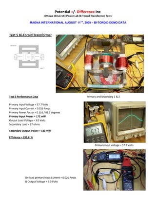 PDi Multiple Bi-Toroid Transformer (Bi-TT) Testing for MAGNA ...