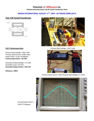 PDi Multiple Bi-Toroid Transformer (Bi-TT) Testing for MAGNA ...
