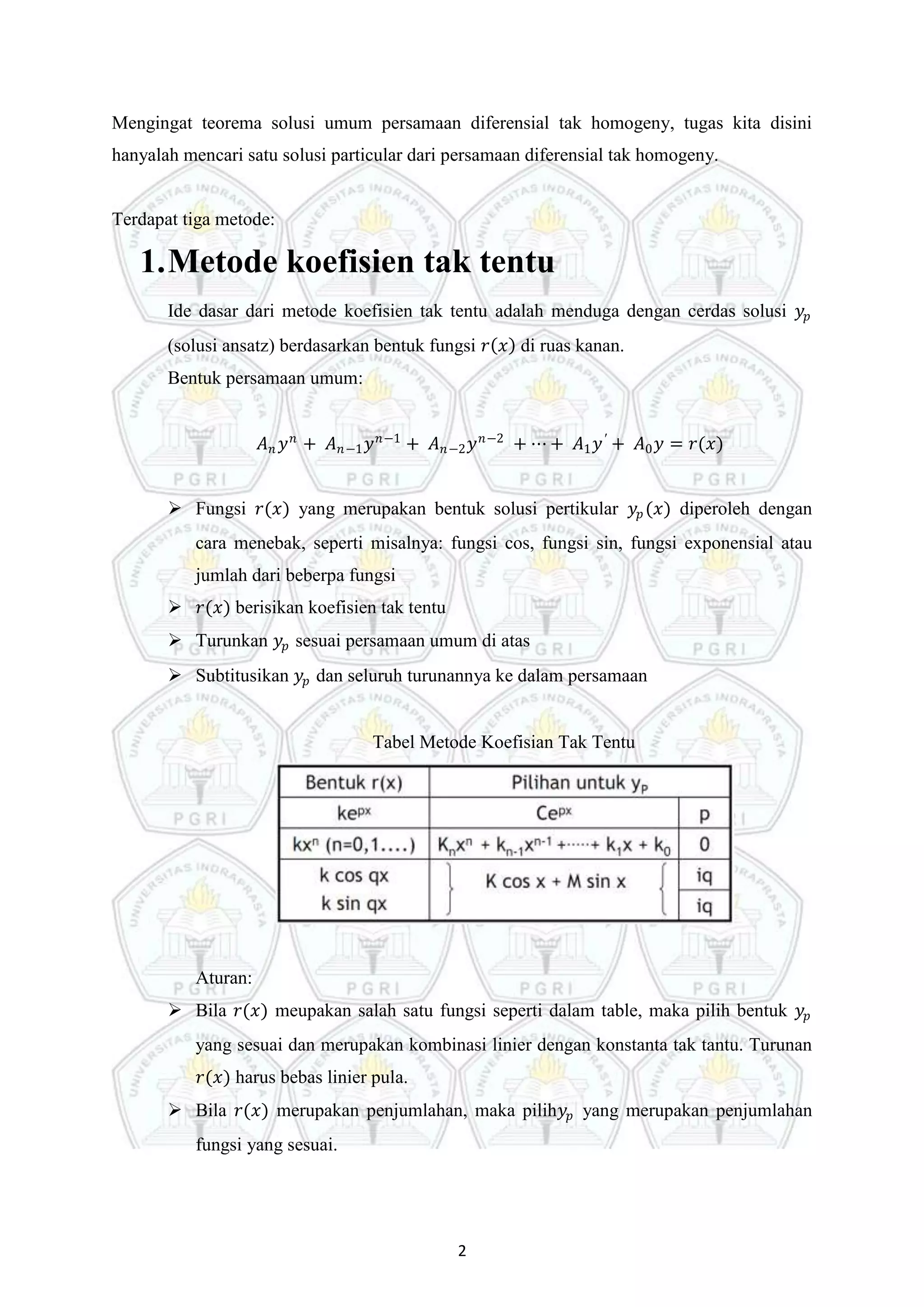 Pd linier tak homogen dengan Koef Konstan | PDF