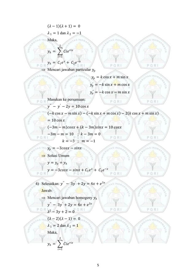 Pd linier tak homogen dengan Koef Konstan | PDF