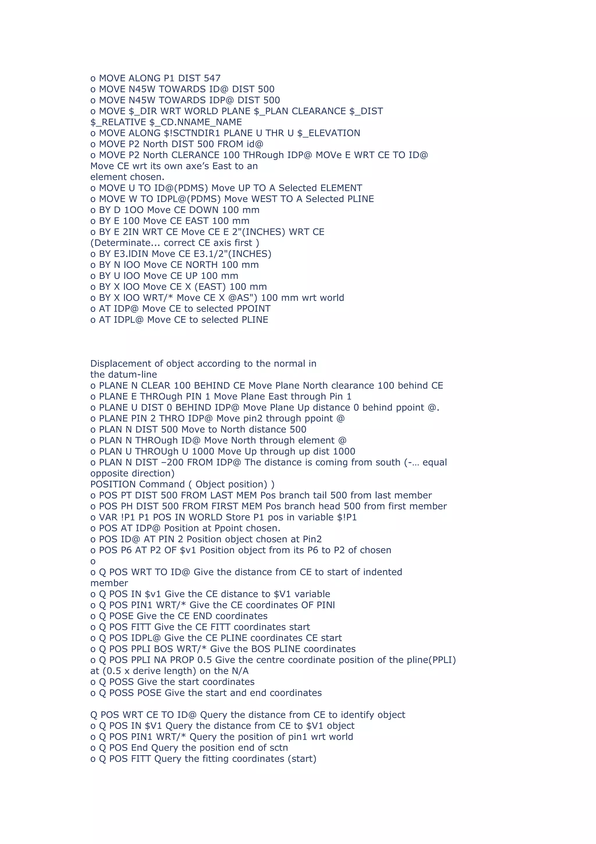 Pdms latest commands | DOC