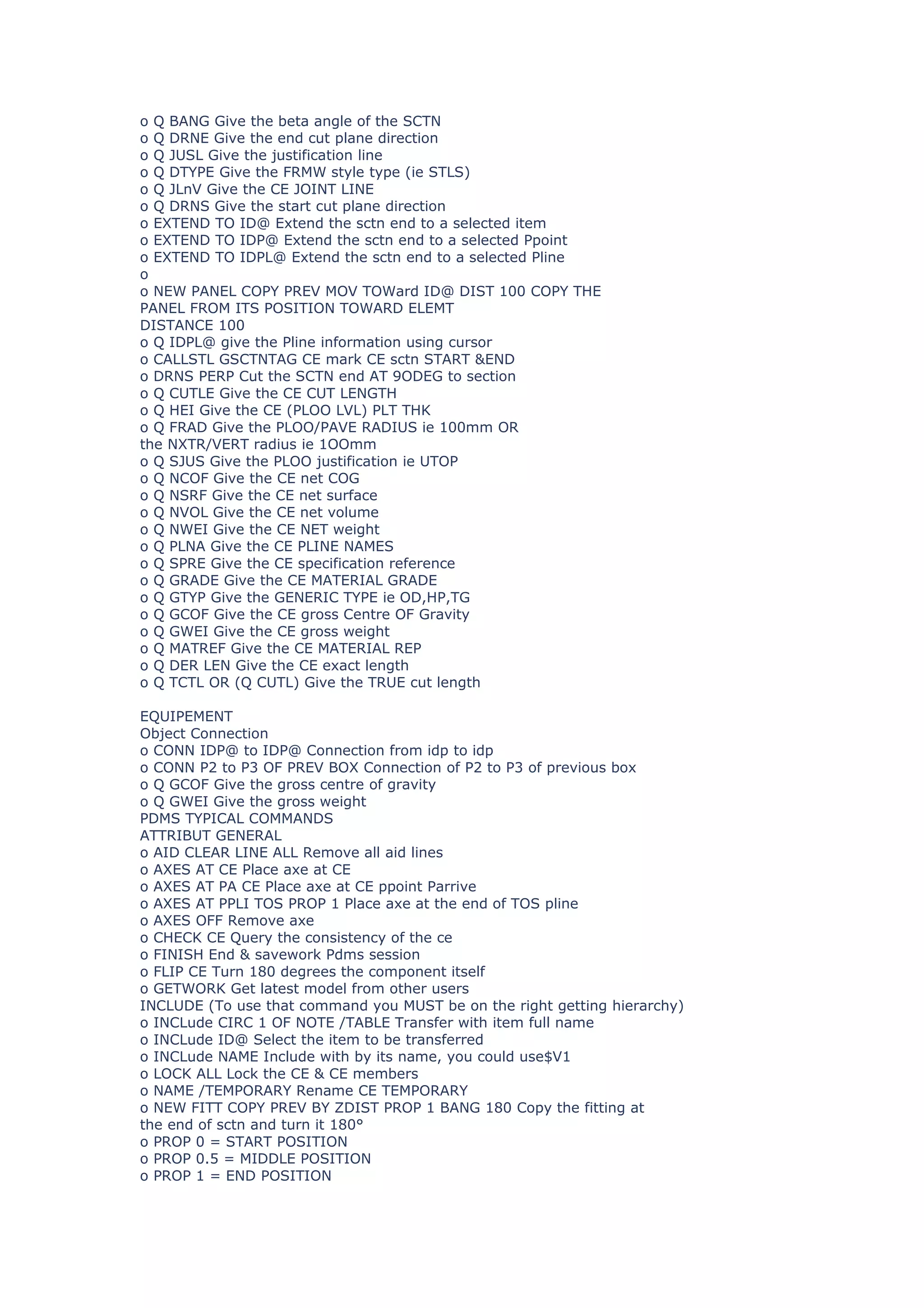 Pdms latest commands | DOC