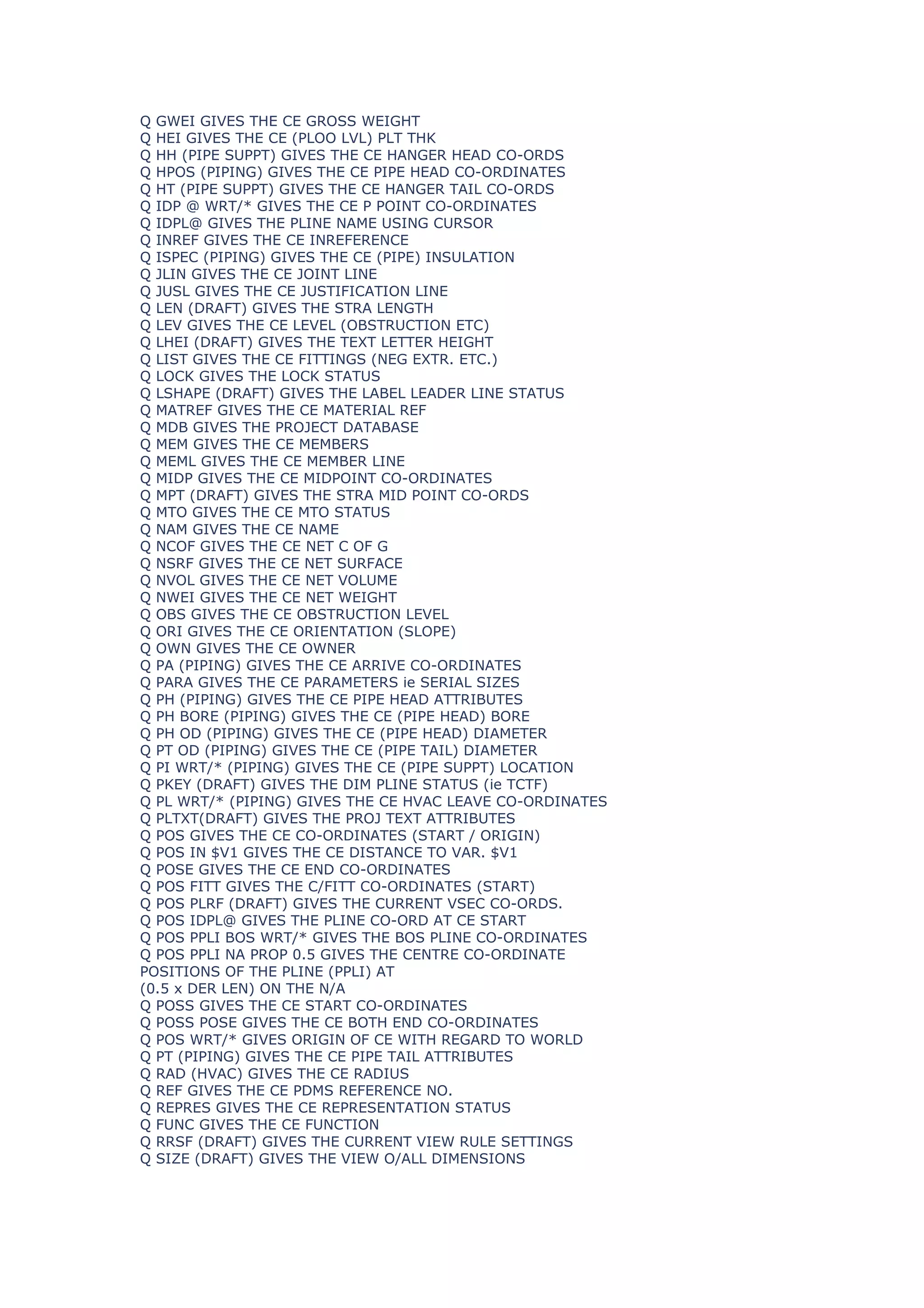 Pdms latest commands | DOC