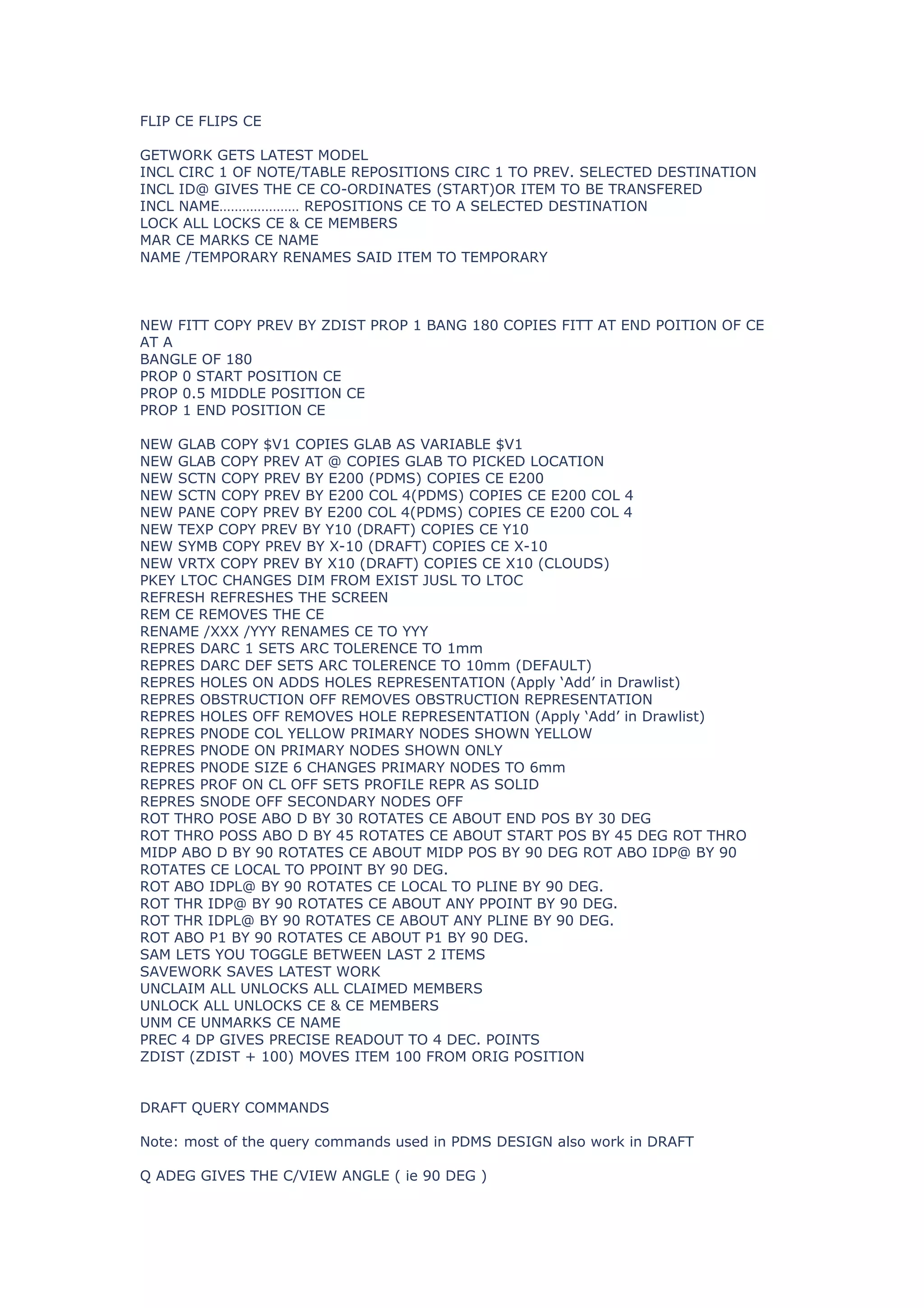 Pdms latest commands | DOC