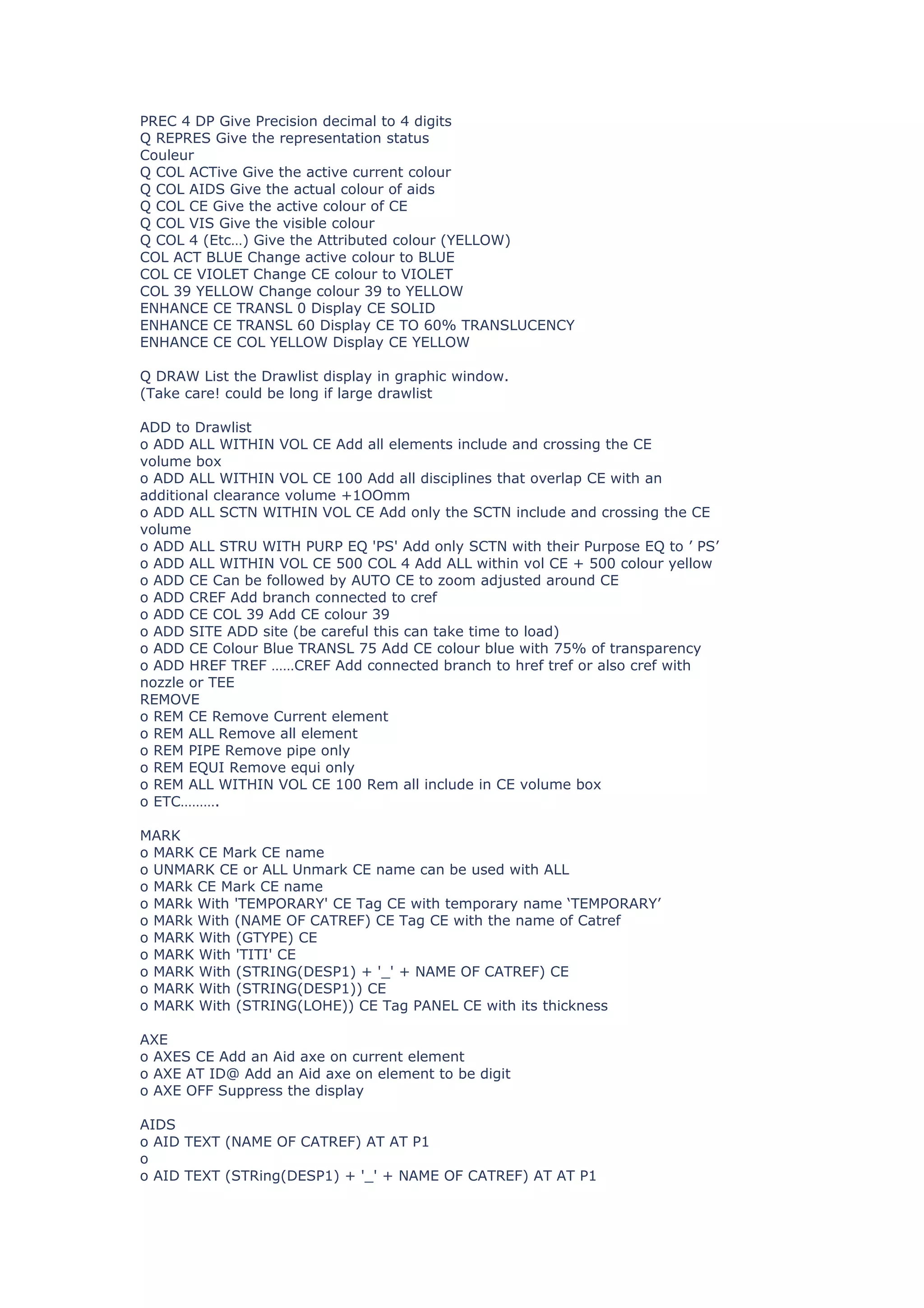 Pdms latest commands | DOC