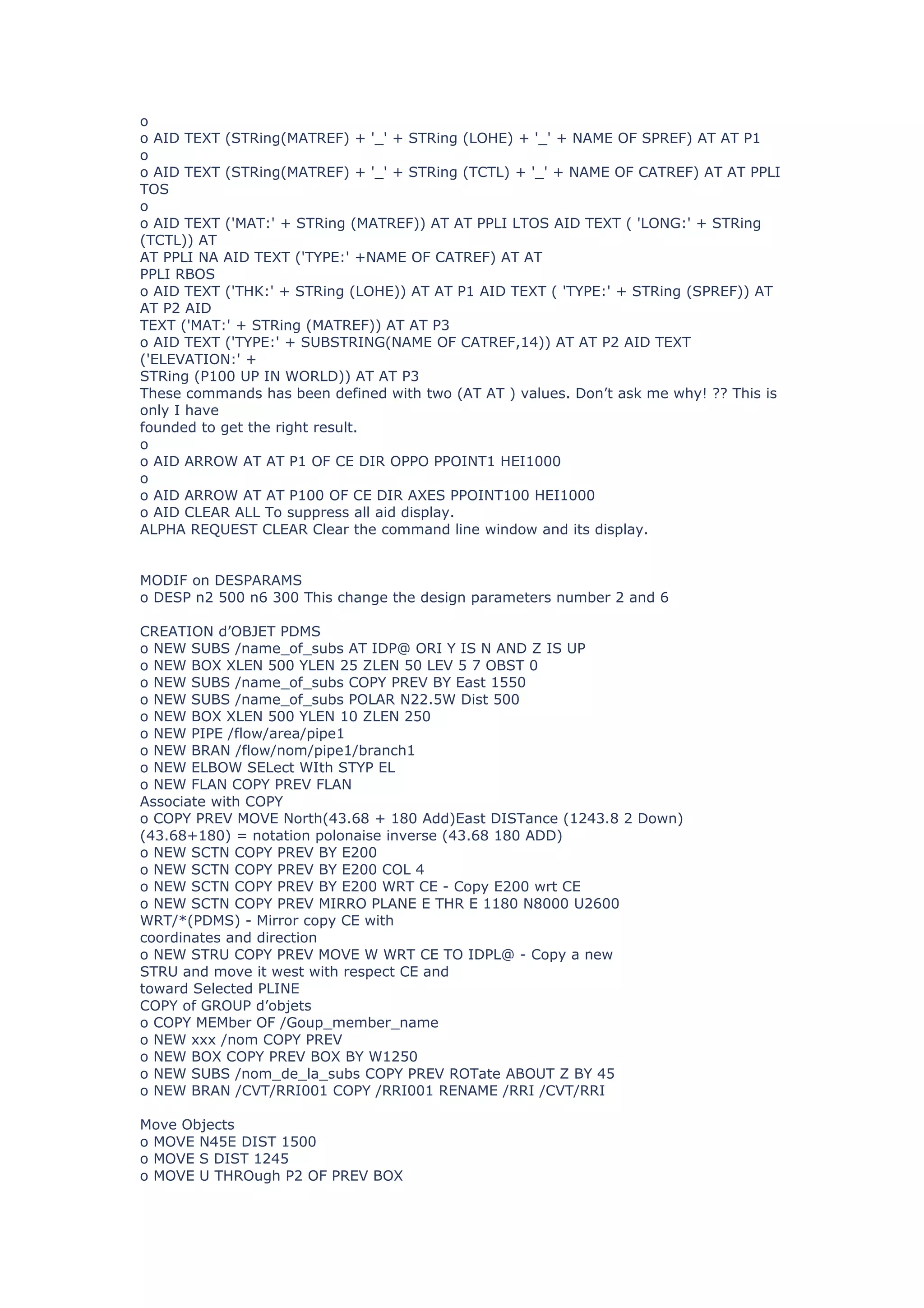 Pdms latest commands | DOC