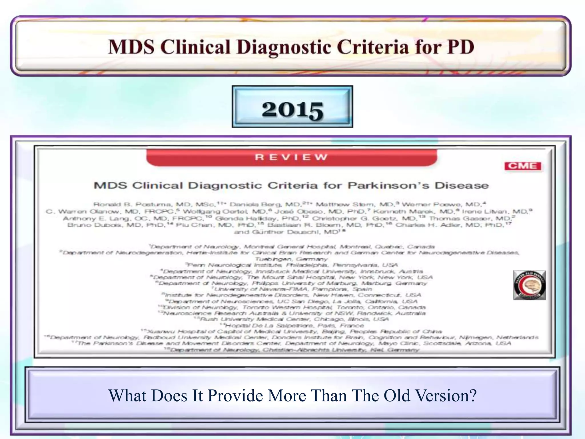 Parkinson Disease MDS criteria | PPTX