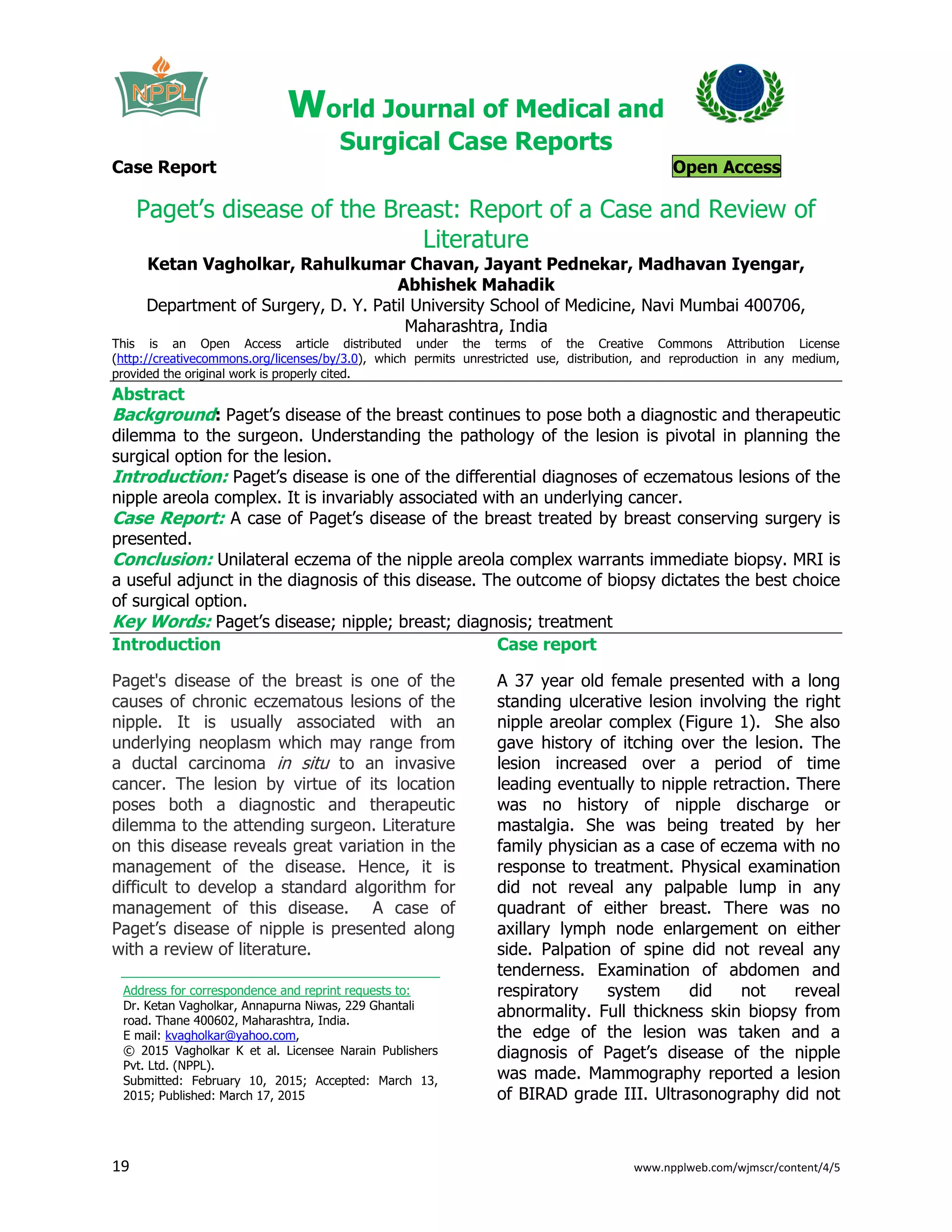 Paget's Disease of the Breast | PDF