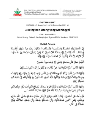 PDPM Surakarta - KHUTBAH JUMAT EDISI 20 – 3 Shafar 1443 H - 3 keinginan ...