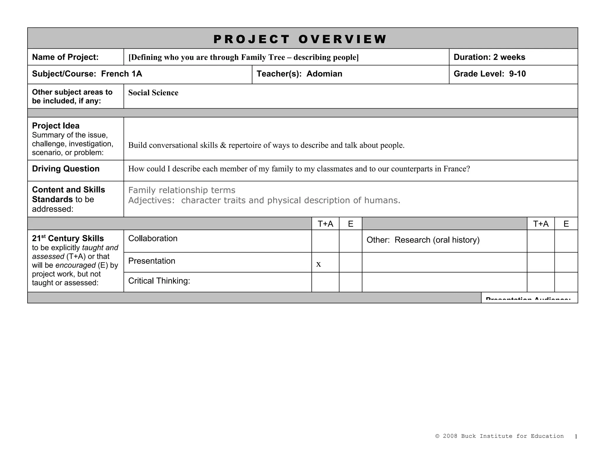 PD project planner for PBL | DOC