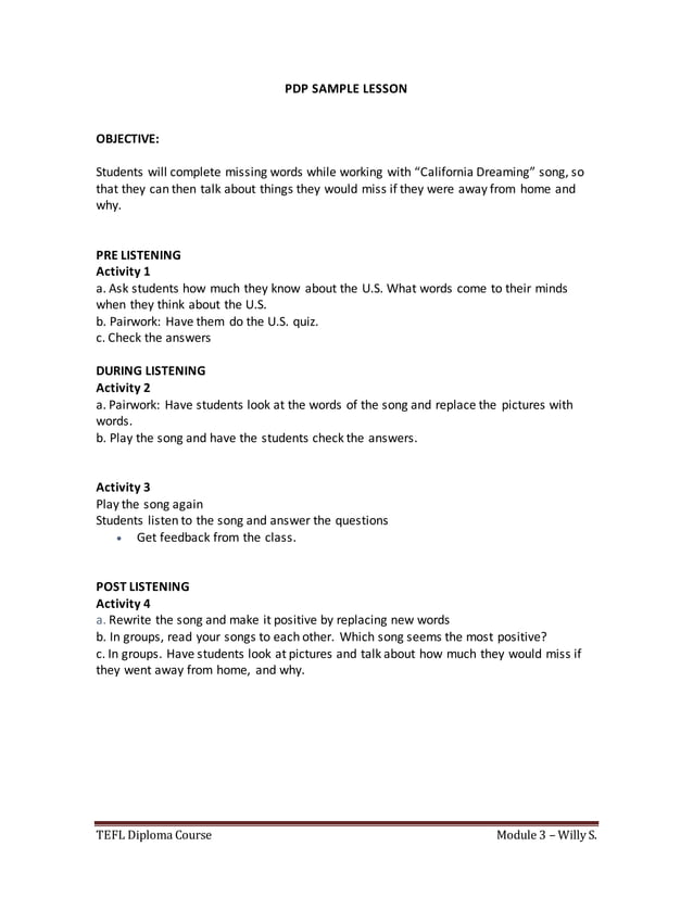 PDP sample lesson | DOCX