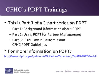 PDPT Webcast - Part 3 - The Law and CFHC Requirements | PPT