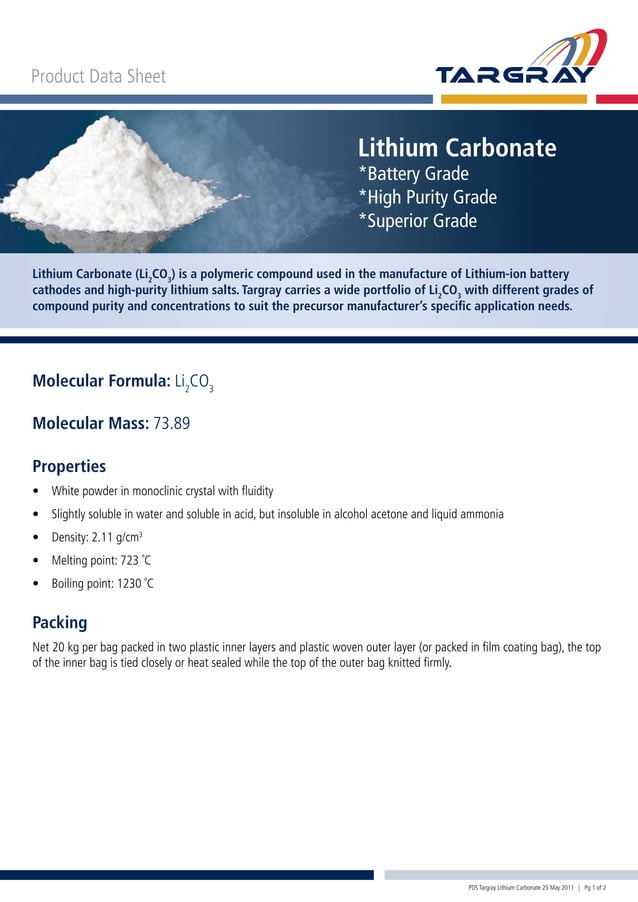 Lithium Carbonate for Li-ion Battery Manufacturing | PDF