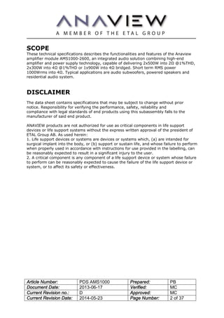 ANAVIEW Class-D Amplifier AMS1000-2600 | PDF