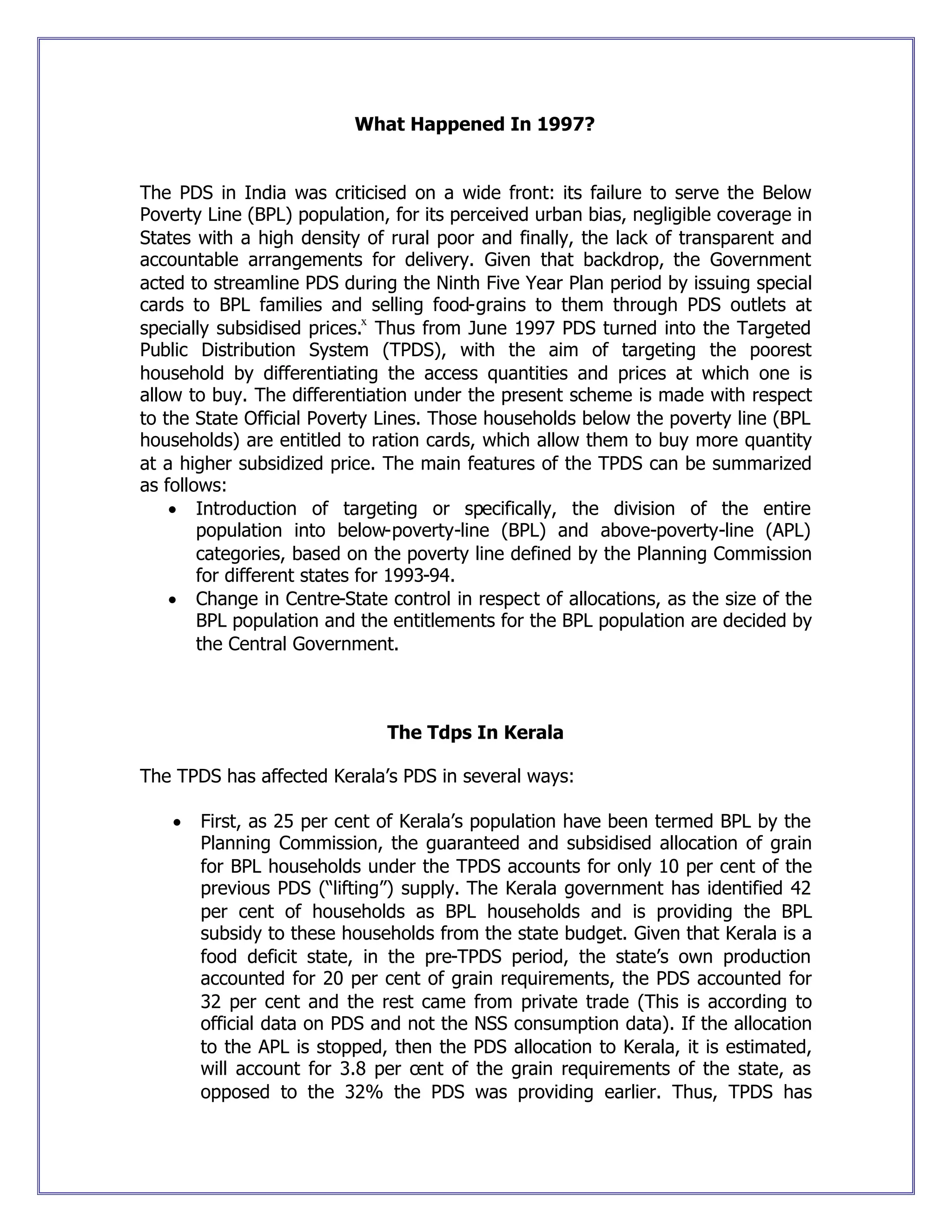 The PDS System in Kerala:A Review | PDF