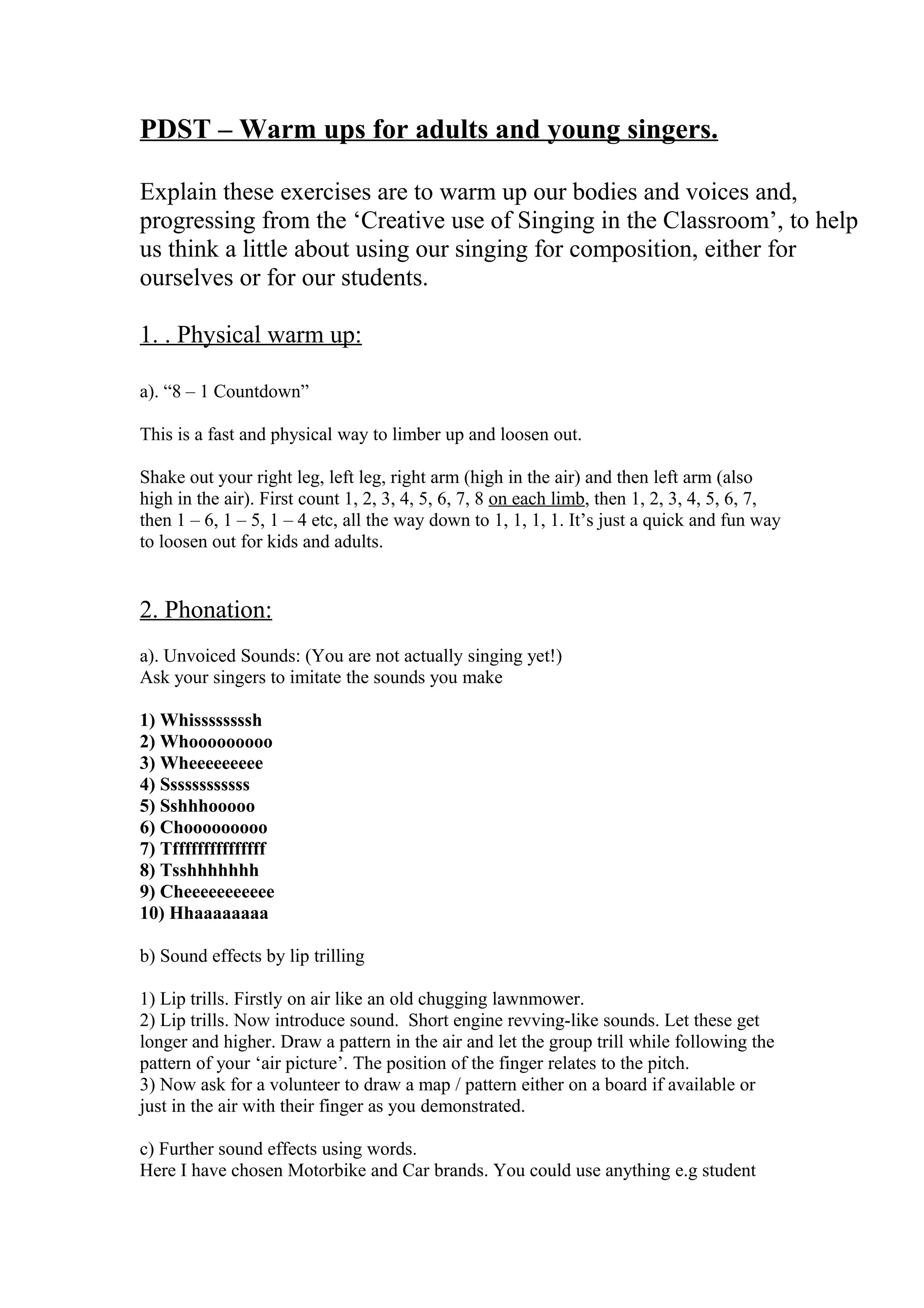 Pdst warm ups for young singers composition | DOC | Music | Entertainment
