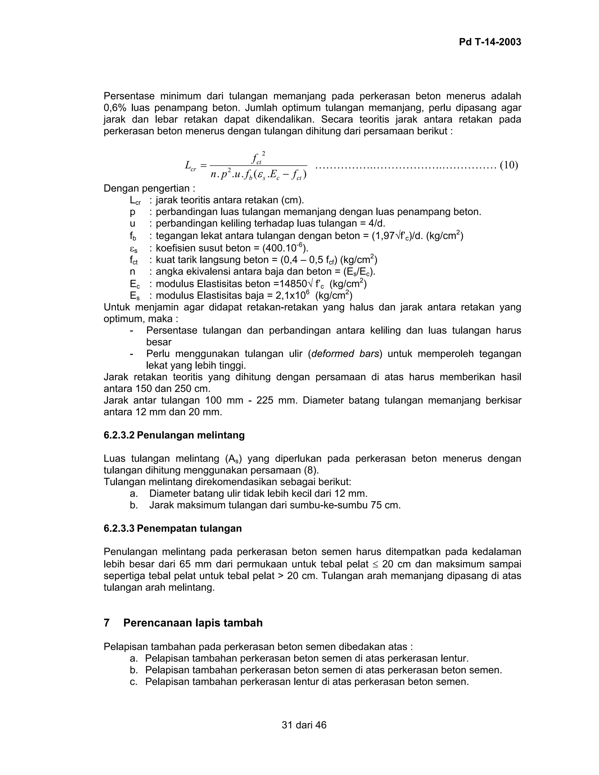 Pd t 14-2003 - perencanaan perkerasan jalan beton semen | PDF