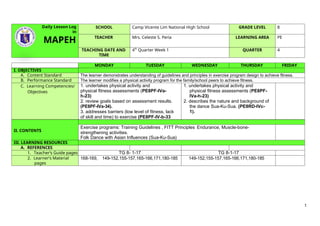 Mapeh 8 Physical Education Quarter 4 aaaa | DOCX