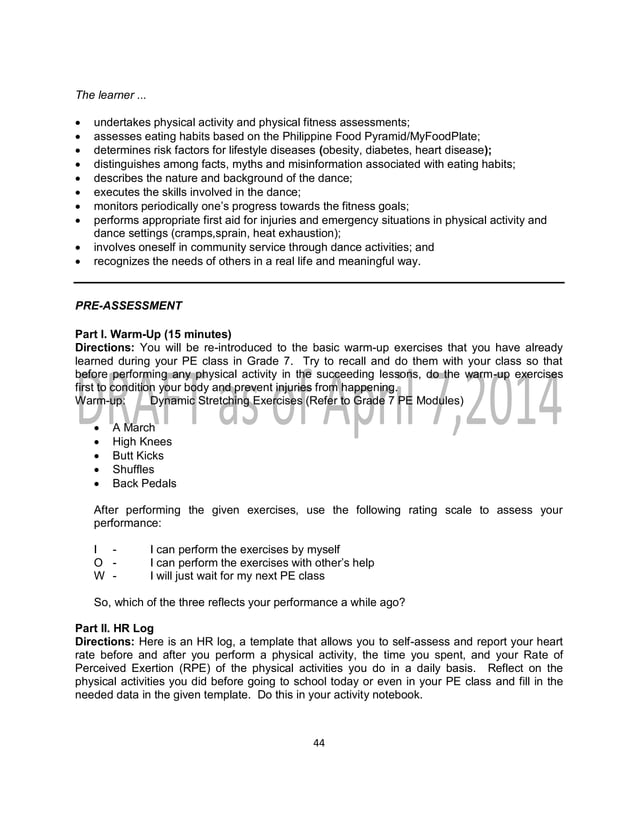 Physical Education (P.E.) Grade 9 Module (1st - 4th Quarter) | PDF