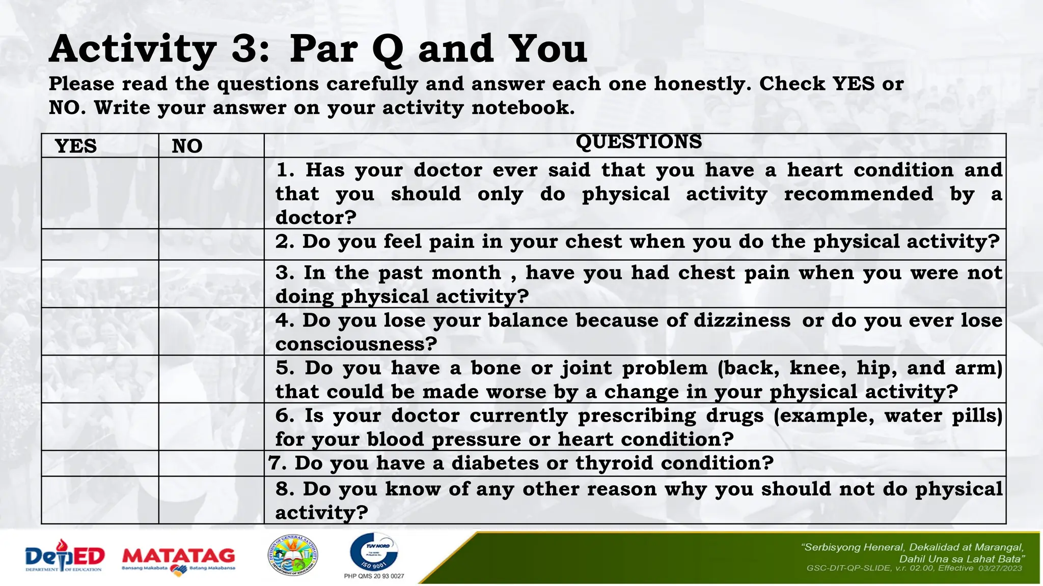 Grade 8 Physical Education- Physical Fitness Test | PPTX